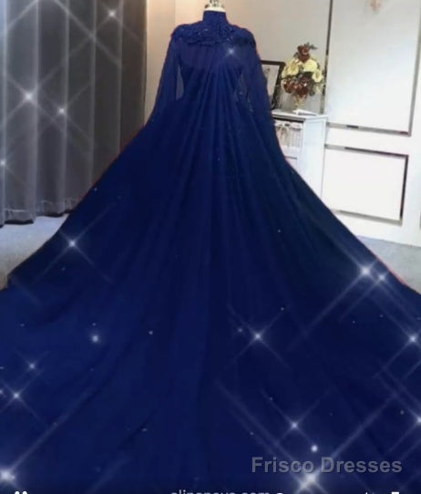 Ball Gown Navy Blue Tulle Lace Crystals Quinceanera Dresses With Cape ...