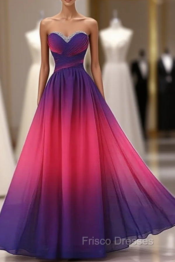 Beautiful Gradient Chiffon Sweetheart Beaded Formal Prom Dress A-line ...