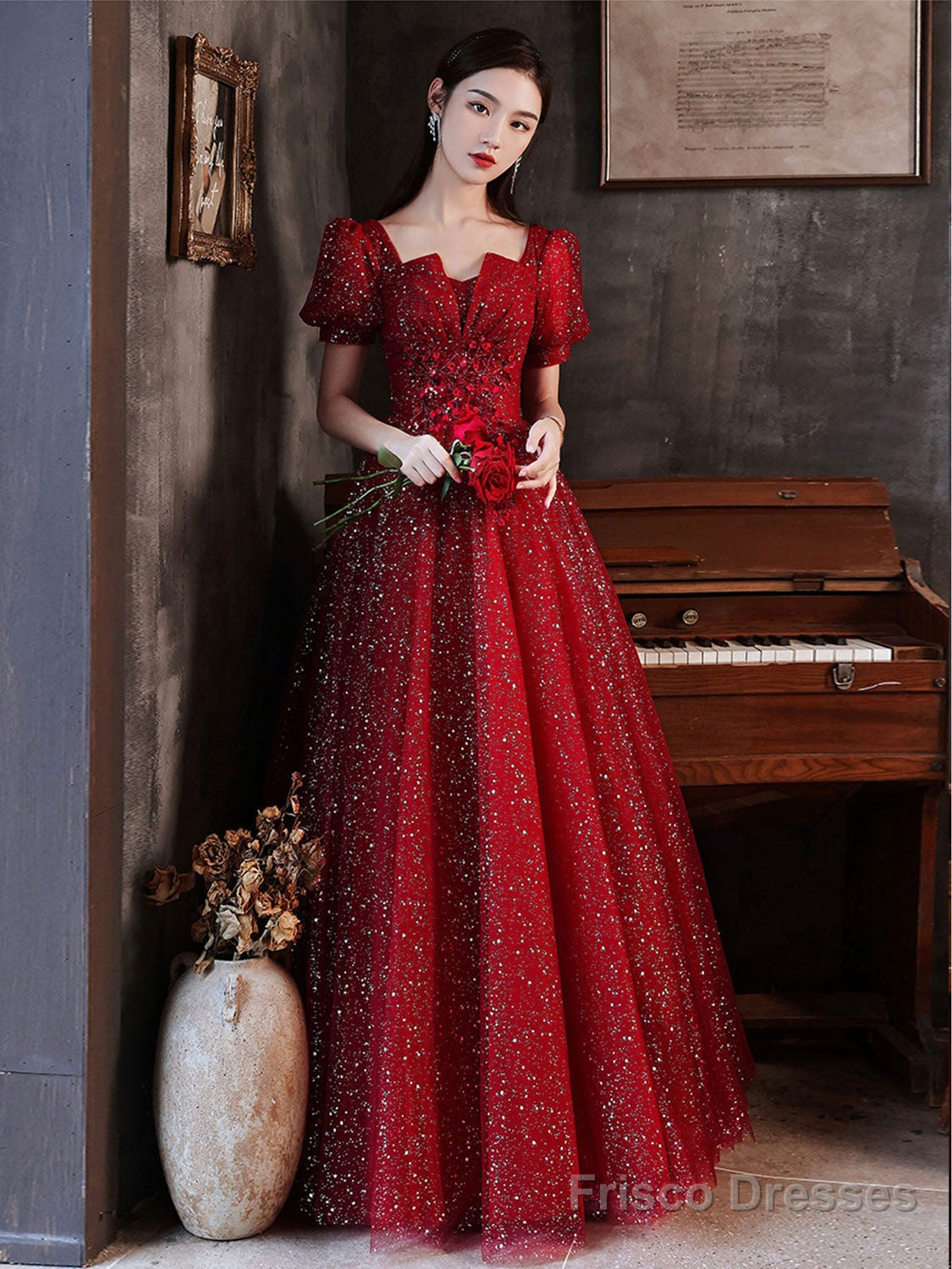 Burgundy A Line Tulle Long Prom Dress Burgundy Formal Dress – Frisco ...