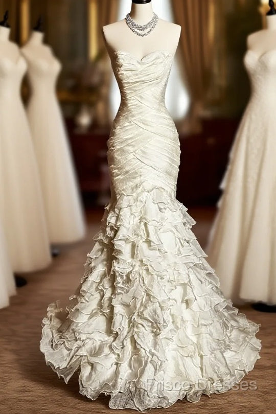 Classy Mermaid Sweetheart Tulle Ivory Long Wedding Dress Bridal Dress ...