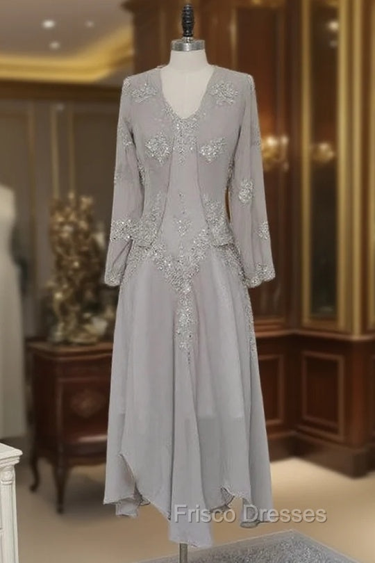 Elegance Silver Mother Of The Bride Dress A-line With Jacket Chiffon ...