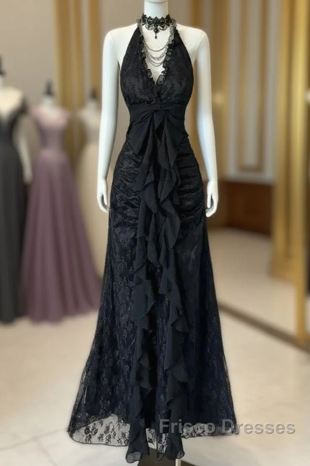 Enchanted Black A-Line Ball Gown Chiffon&Tulle Princess Halter Open Ba ...