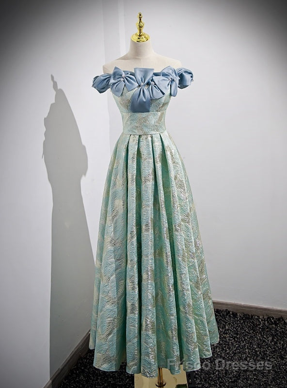 Green Off the Shoulder Bow Prom Dress – Frisco Dresses