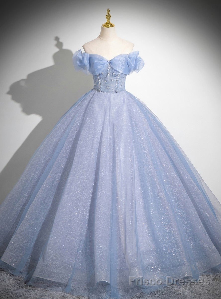 Light Blue Tulle Off the Shoulder Quinceanera Dress – Frisco Dresses