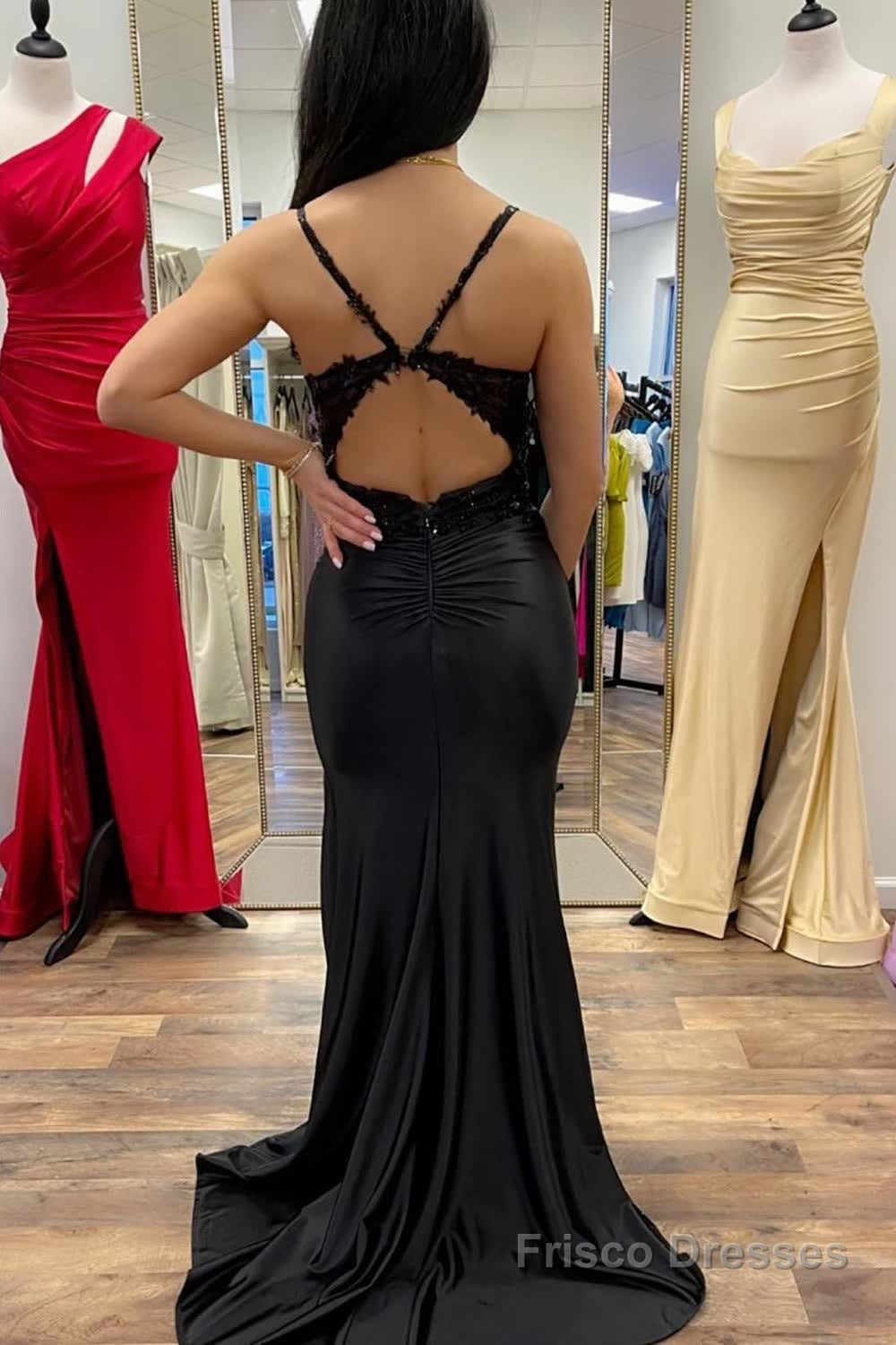 Mermaid Spaghetti Straps Black Long Prom Dress with Split Front ...