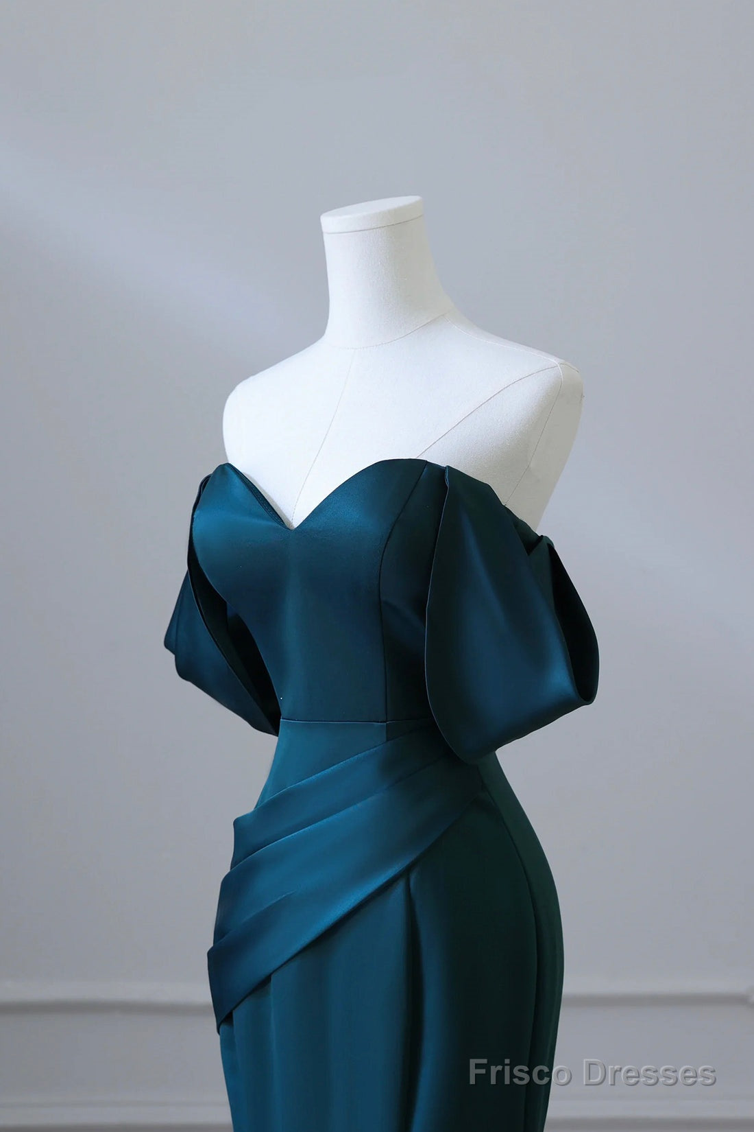 Simple Off Shoulder Satin Ink Blue Long Prom Dress, Ink Blue Mermaid F ...