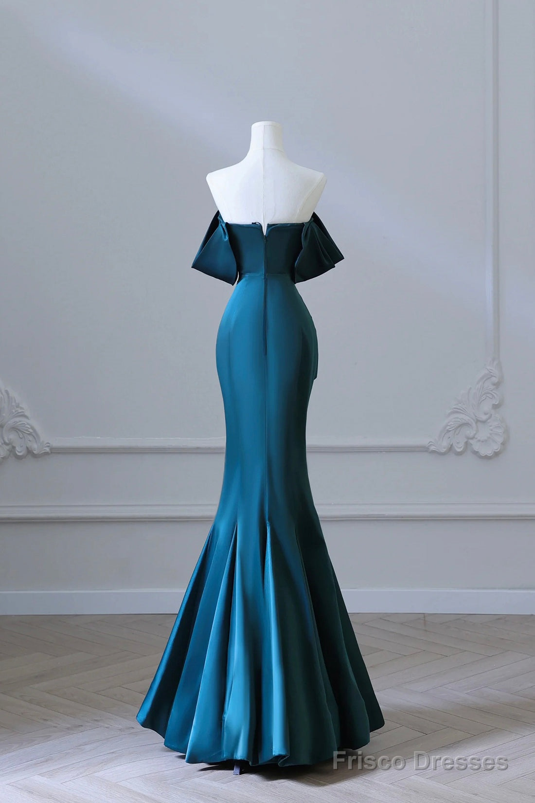 Simple Off Shoulder Satin Ink Blue Long Prom Dress, Ink Blue Mermaid F ...